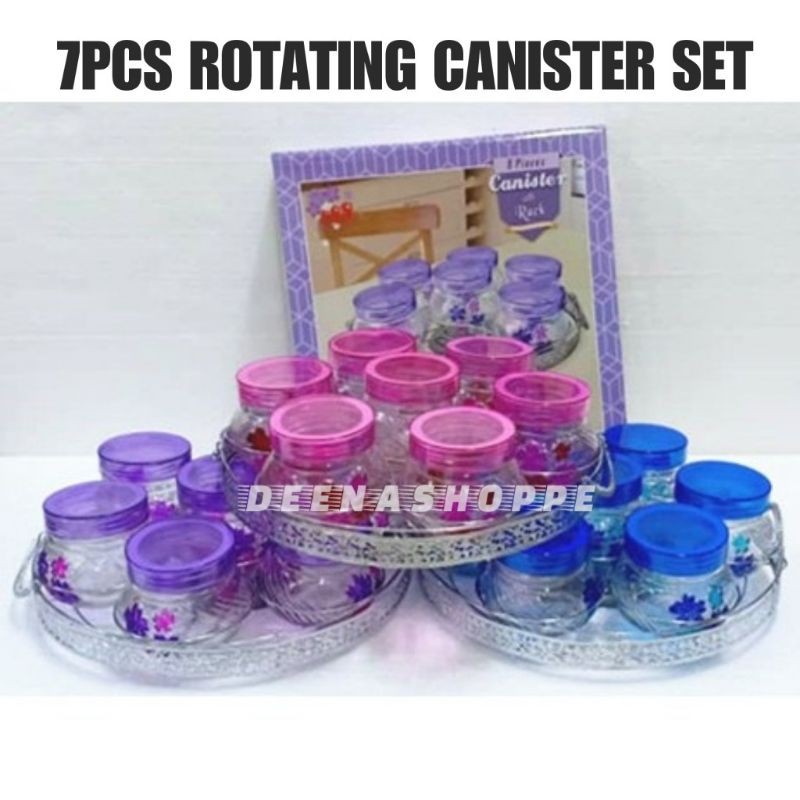 7 PCS ROTATING CANISTER SET / BALANG KUIH KEDAP UDARA / COOKIES JAR ...