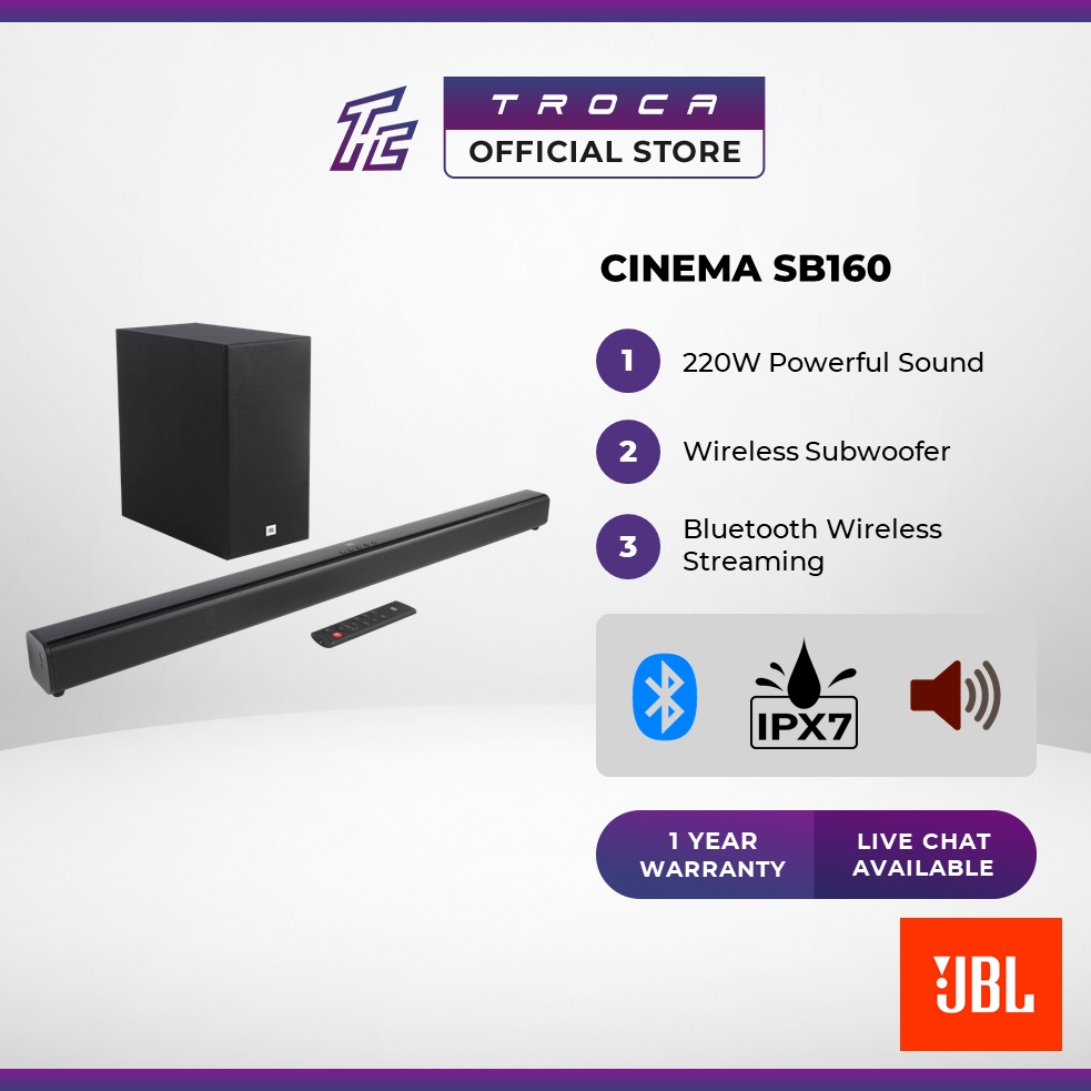 JBL CINEMA SB160 2.1 Channel Soundbar with Wireless Subwoofer ...