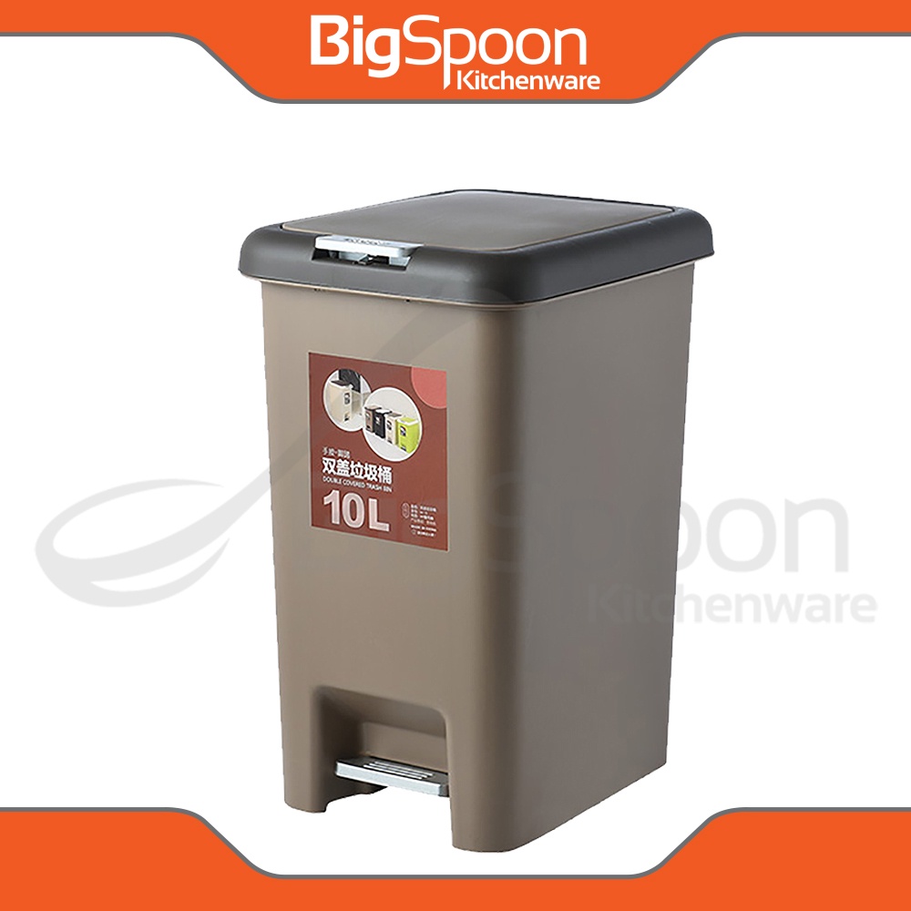 BIGSPOON Dual Pedal Dustbin with Lid Kitchen Rubbish Bin Trash Bin Tong ...