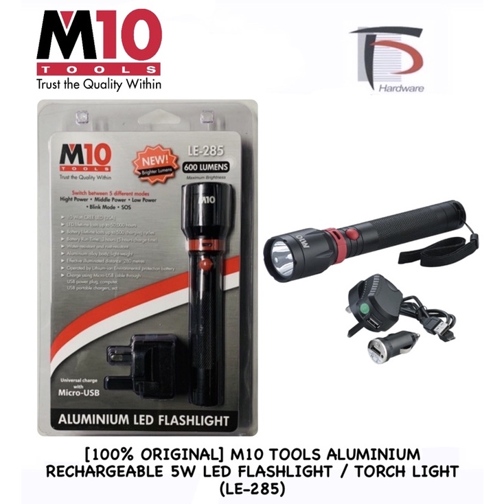 [100% ORIGINAL] M10 TOOLS ALUMINIUM RECHARGEABLE 5W LED FLASHLIGHT ...