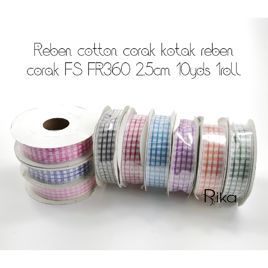 Reben cotton corak kotak reben corak FS FR360 2.5cm 10yds 1roll ...