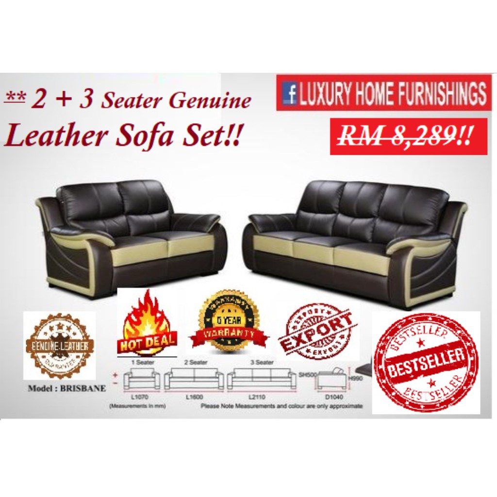 Brisbane 2 Seater + 3 Seater High Back GENUINE COW LEATHER, H/L, SOFA ...