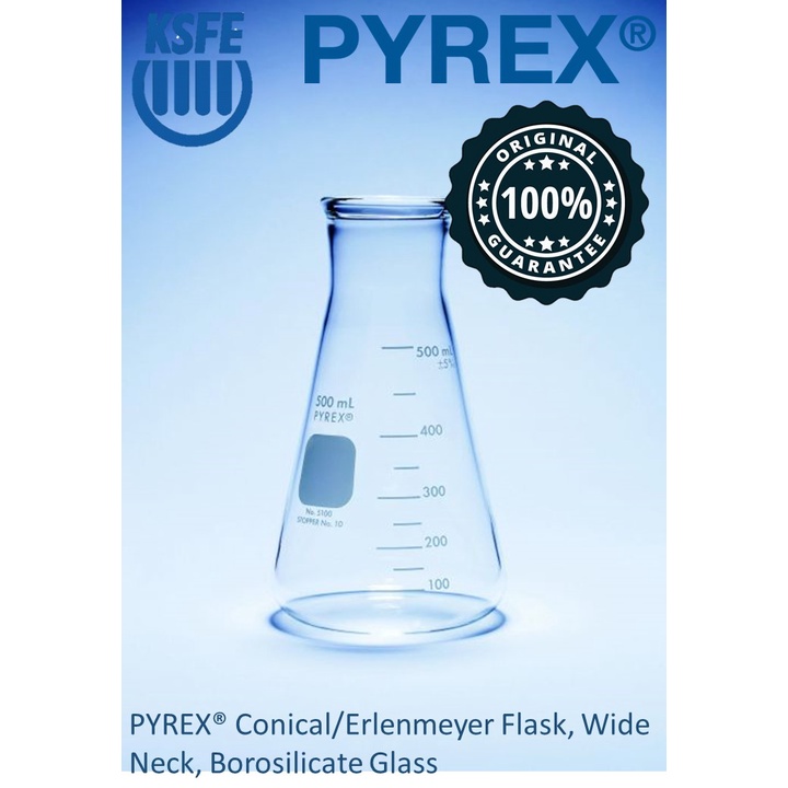 Pyrex Heavy Duty Conical Flask, Borosilicate glass, Wide Neck, Original ...