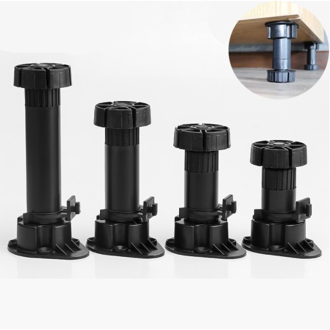 Black Plastic Kitchen Leg Furniture Legs 10cm Adjustable Height Rubber ...