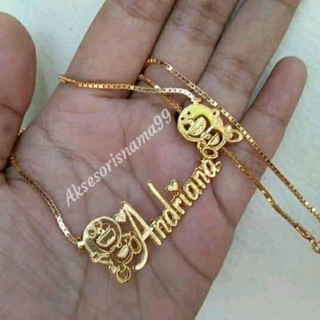 Doraemon Motif Titanium Name Necklace | Kalung nama titanium motif ...