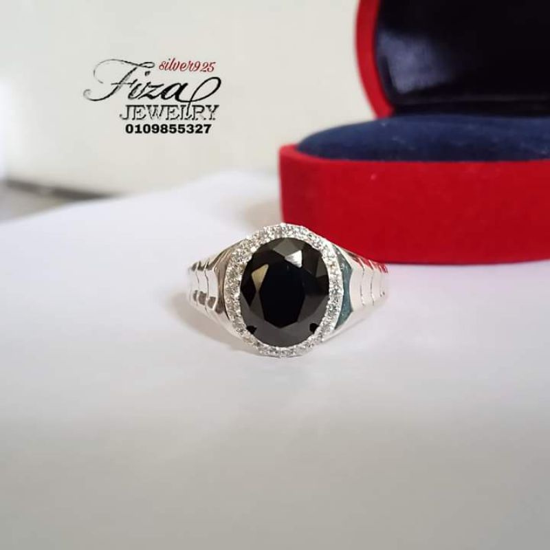 Cincin lelaki silver 925 permata hitam, cincin perak 925 lelaki batu ...