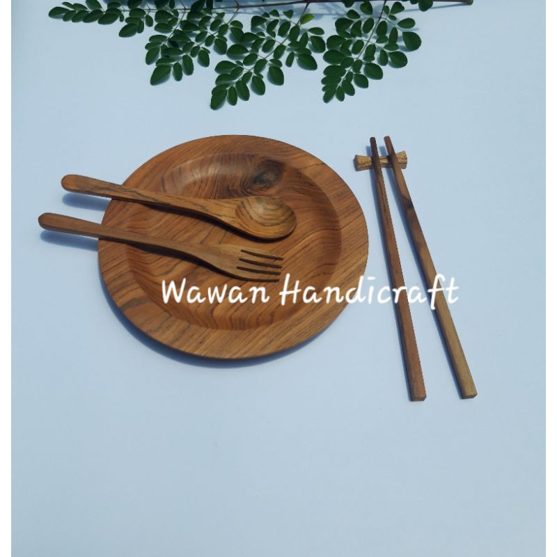 KAYU 20cm teak Wood plate Complete Package/Dining plate/wooddeen plate ...
