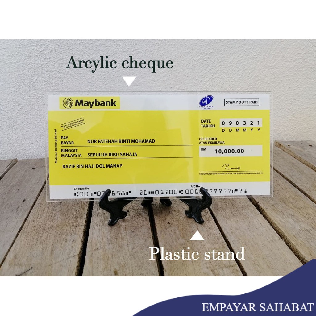 Mock Up Cheque Acrylic / Akrilik Mock-Up Cheque Untuk Hantaran ...