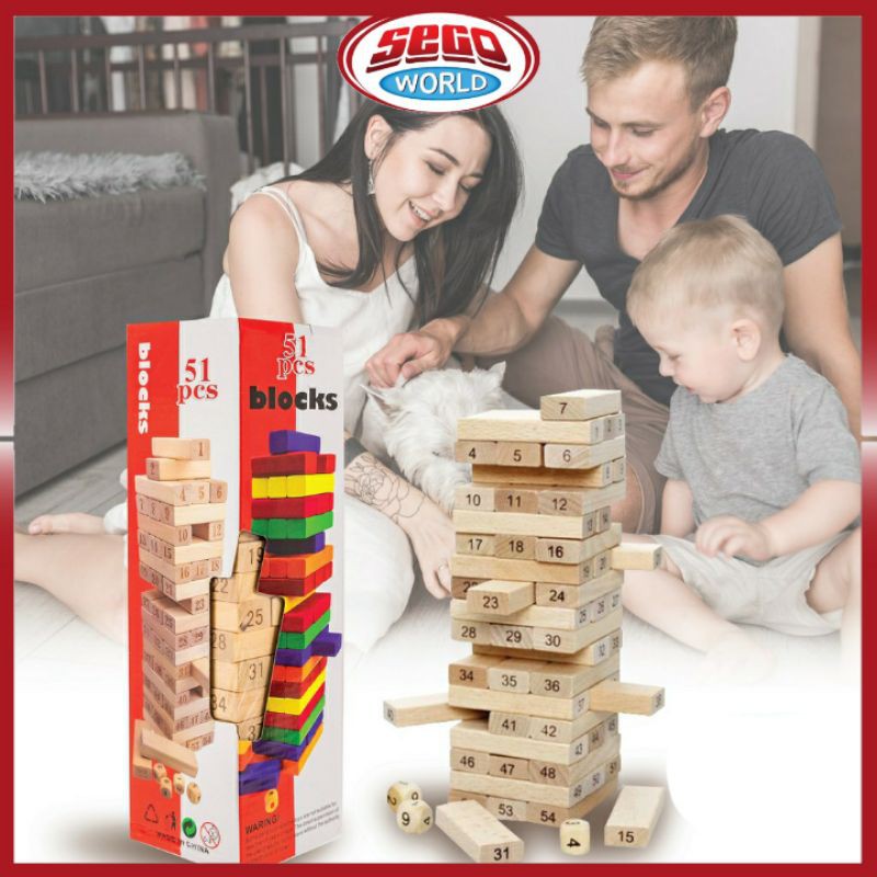 (Ready Stock)51 Pcs Wooden Number Stacking Block/Jenga Tower Toy with ...