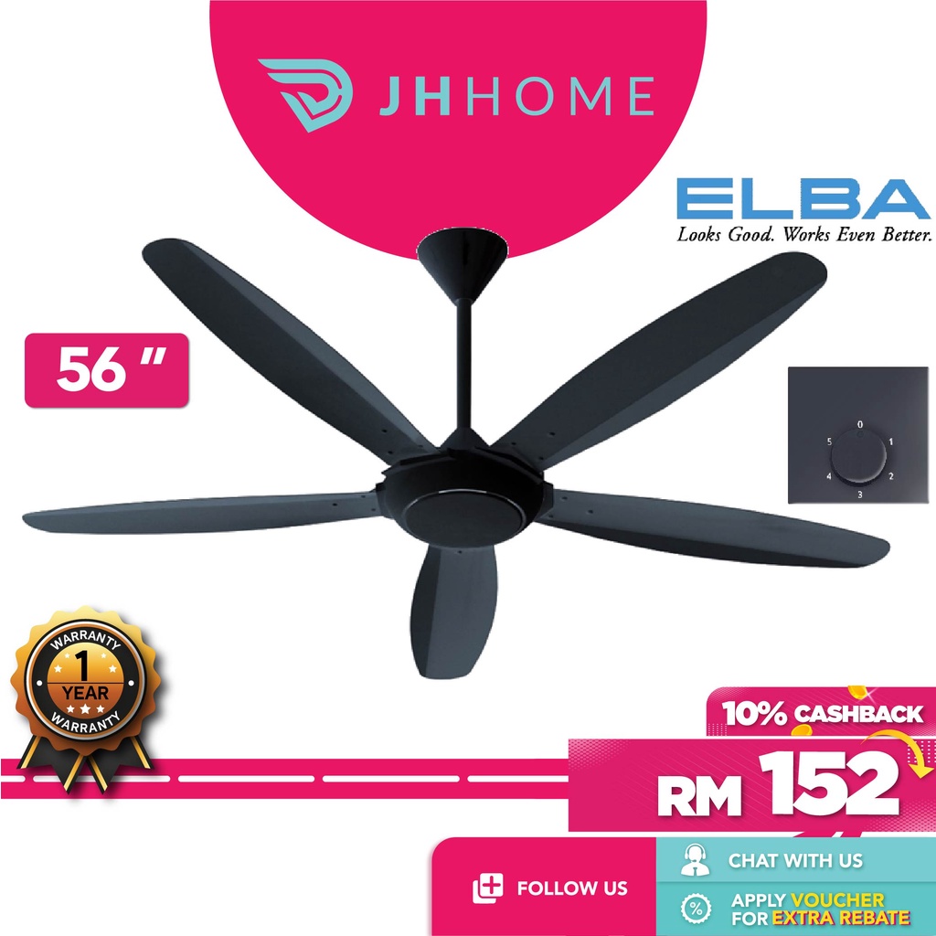 Elba 56" 5 Speed Regulator Control Ceiling Fan 5 Blades ECF-K5605(BK ...