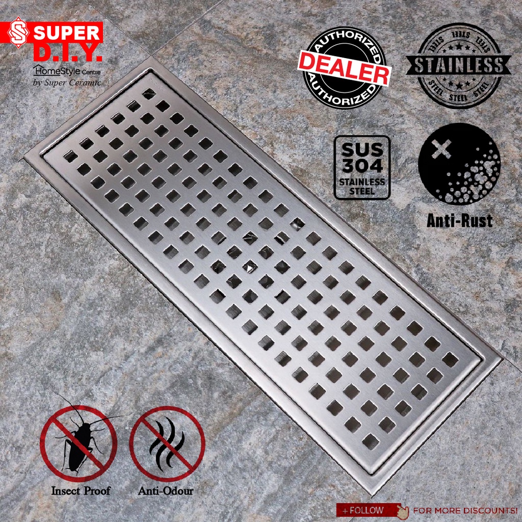 COLCERA Stainless Steel Rectangular Floor Drain PSD 11301M ( 300mm x ...