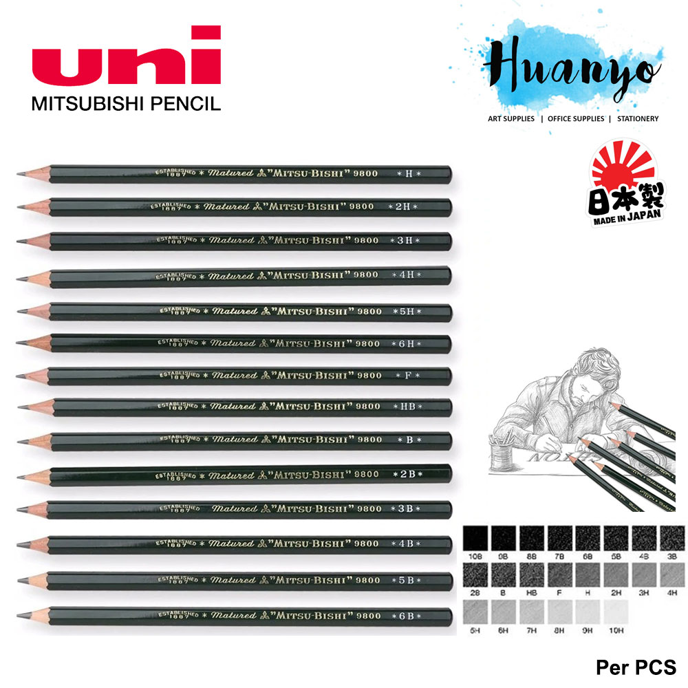Mitsubishi Uni 9800 DX Artist Drawing & Sketching Pencil [Per pcs] (10B 9B 8B 7B 6B 5B 4B 3B 2B ...