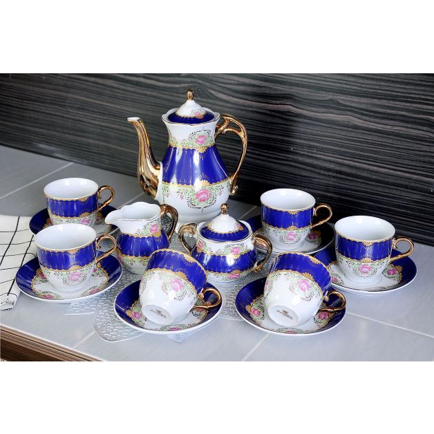 17 Pcs Porcelain ROYAL Tea Set Tableware Tea Pot Milk Jar Sugar Bowl ...