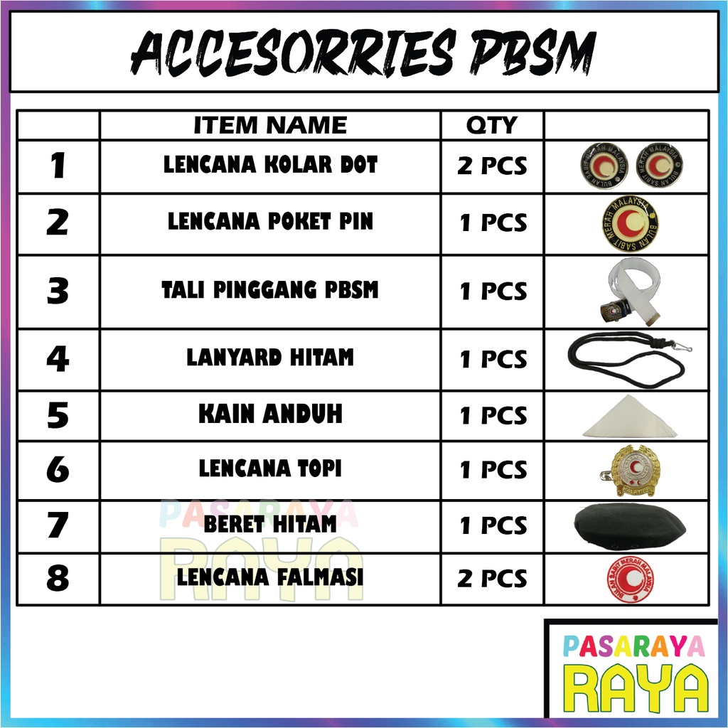 FULL SET ACCESSORIES PBSM PERSATUAN BULAN SABIT MERAH AKSESORI LENGKAP ...