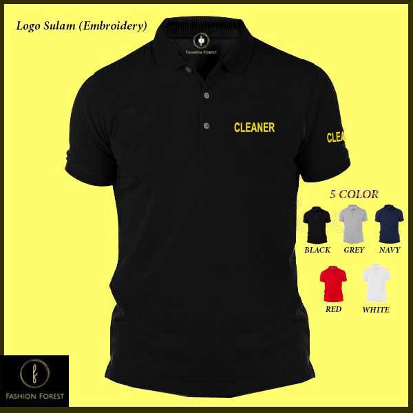 Polo T-Shirt Sulam CLEANER Logo Emas Gold Baju Lelaki Uniform Office ...
