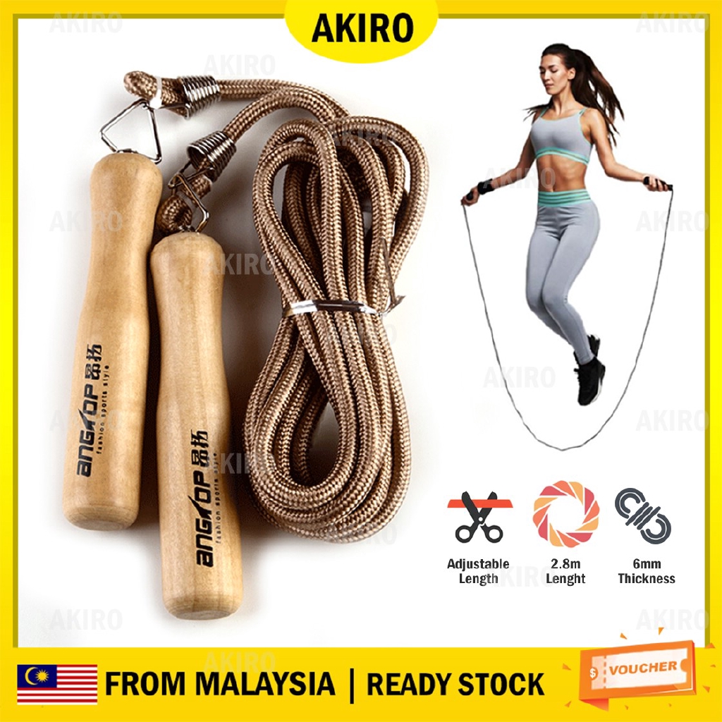 AKIRO CLEAR STOCK Wooden Jump Rope Nylon Skipping Rope Fitness Home Gym ...