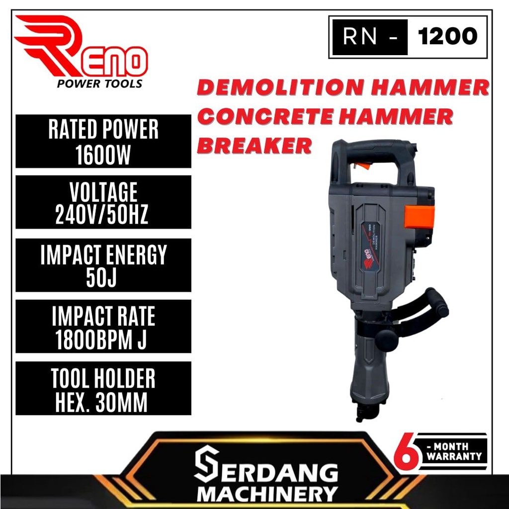 RENO RN1200 Heavy Duty Demolition Hammer Concrete Hammer Breaker Hacker ...