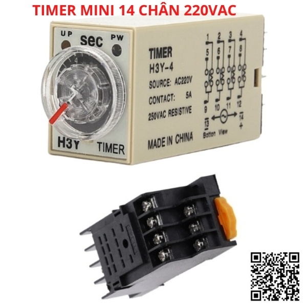 Timer H3Y-4 time relay 14 small flat pins voltage 220VAC, 24VDC, 12VDC ...