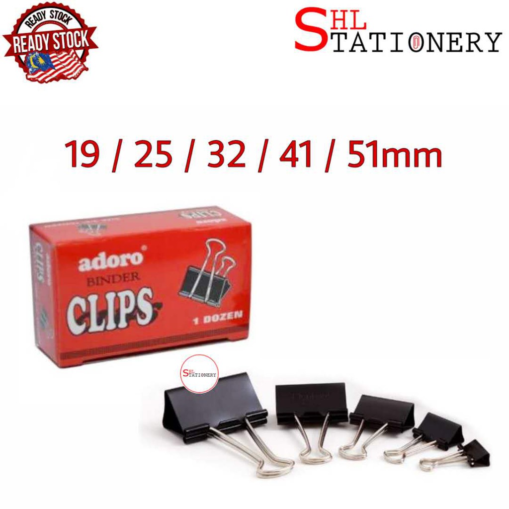 ADORO Strong Metal Binder Clips 1Box 12pcs (19mm / 25mm / 32mm / 41mm ...