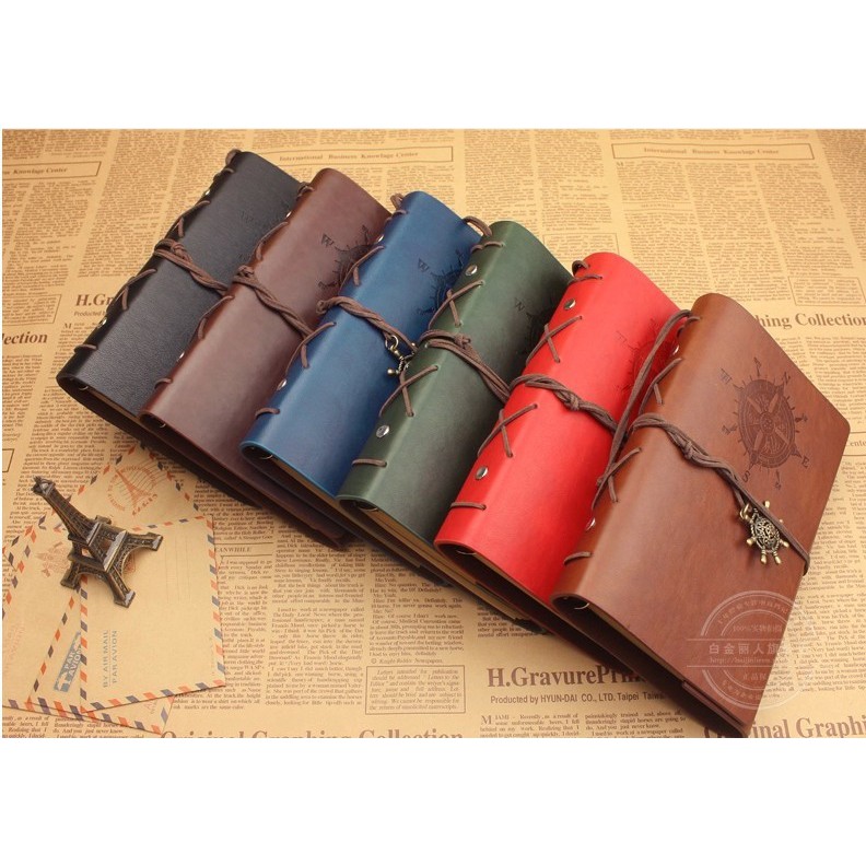 Retro Compass Leather Notebook Diary Pirate Ship Leather Vintage Binder ...