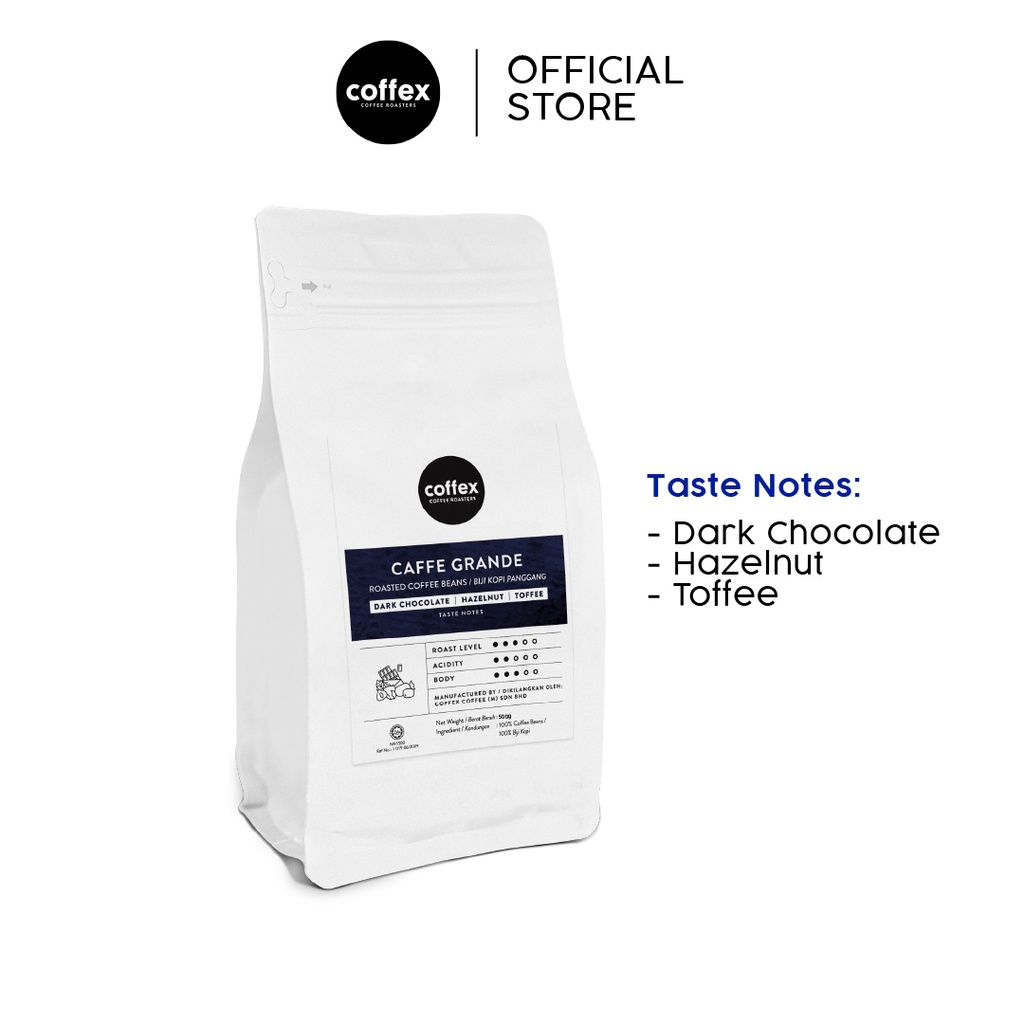 Coffex Caffe Grande Blend 100% Arabica Whole Coffee Bean (250g-500g ...