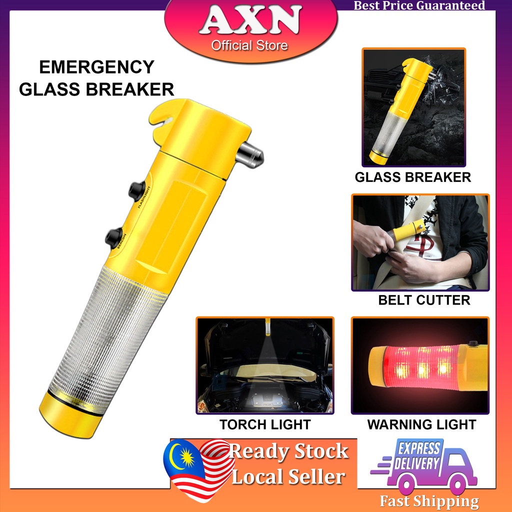 AXN Multifunctional Car Windows Glass Breaker Safety Hammer Flash Light ...