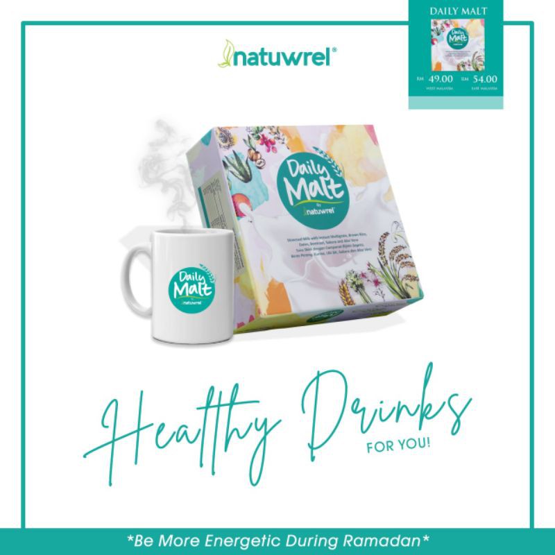 💯 NATUWREL DAILY MALT SUSU BERAS PERANG SUSU KURMA SUPERFOOD DRINKS ...