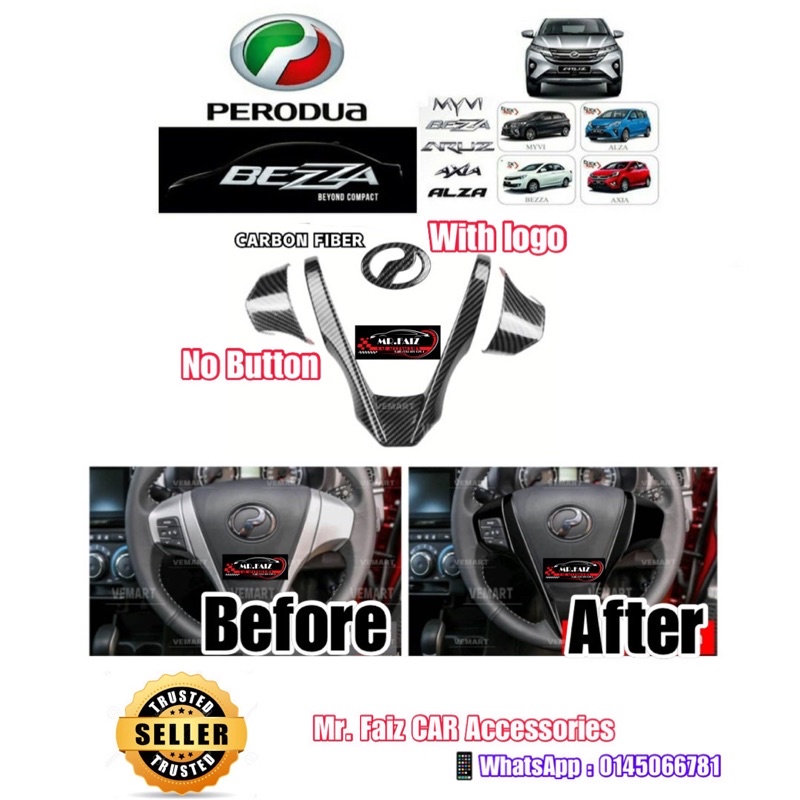 [Free Double Tape ]perodua bezza axia carbon fiber steering wheel frame ...