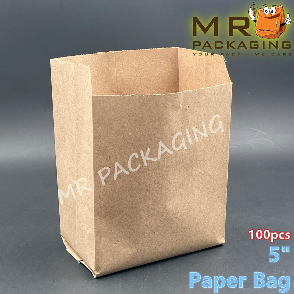 Paper Bag 5s - Brown ( 100pcs± ) Food Grade - Disposable Paper Bag ...