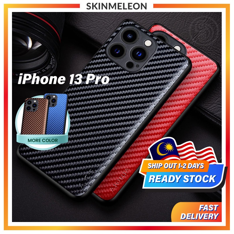 SKINMELEON Casing iPhone 13 Pro Casing Carbon Fibre Pattern PU Leather ...