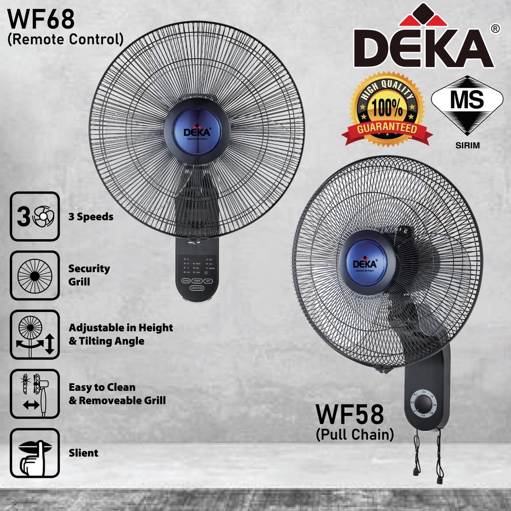 DEKA Fan WF58 / WF68 Wall Fans 16" 3 Blades Speed AC Motor Remote ...