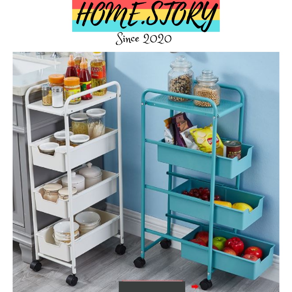 Home.Story ABS Pullable Tray Trolley Kitchen Rack 3 Tiers Trolley ...