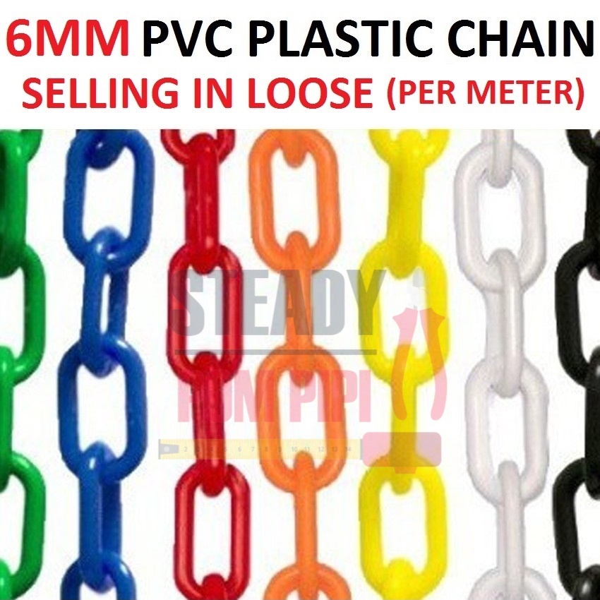 6MM PVC PLASTIC CHAIN BLUE / GREEN / RED / WHITE / YELLOW / RANTAI ...