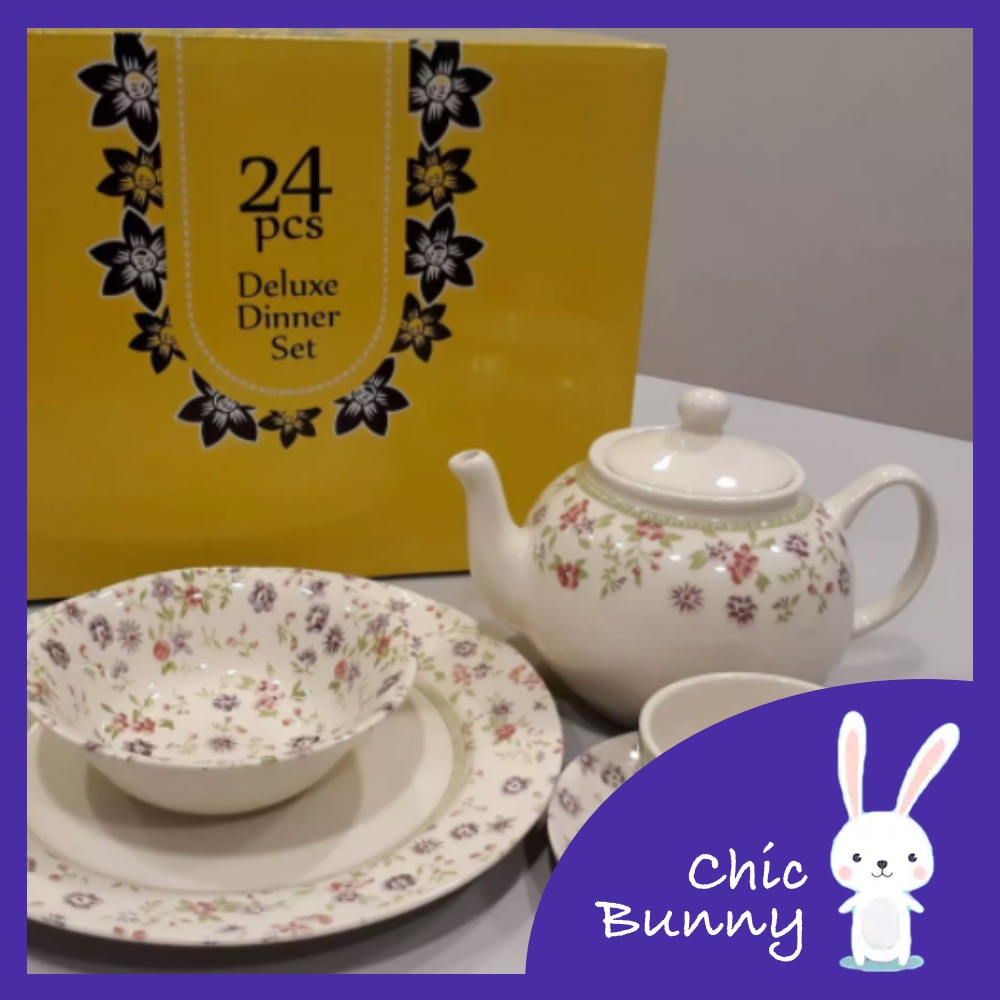 Claytan Porcelain Tableware 24pcs Deluxe Dinner Set | Shopee Malaysia