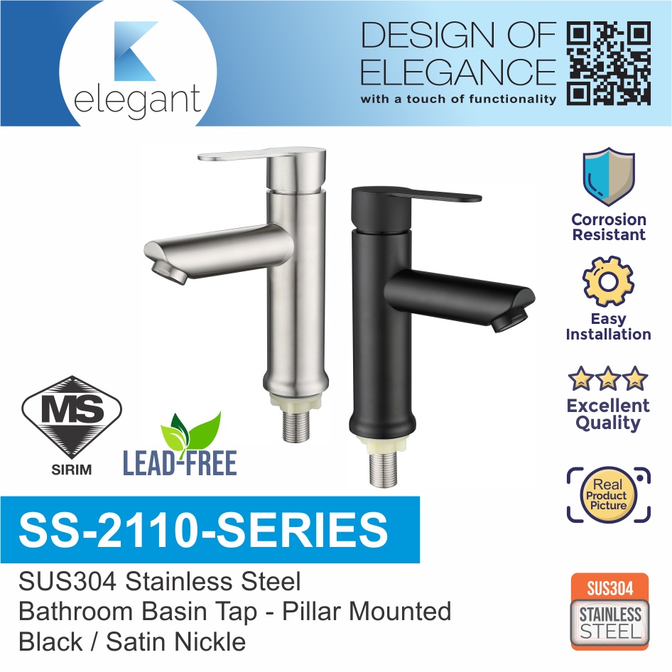 Sinor SS-2110 Series SUS304 Stainless Steel Bathroom Basin Tap Pillar Mounted | Shopee Malaysia