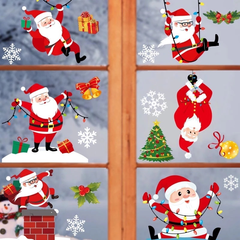 Removable Christmas PVC Sticker Santa Window Stickers Wall Decals New ...