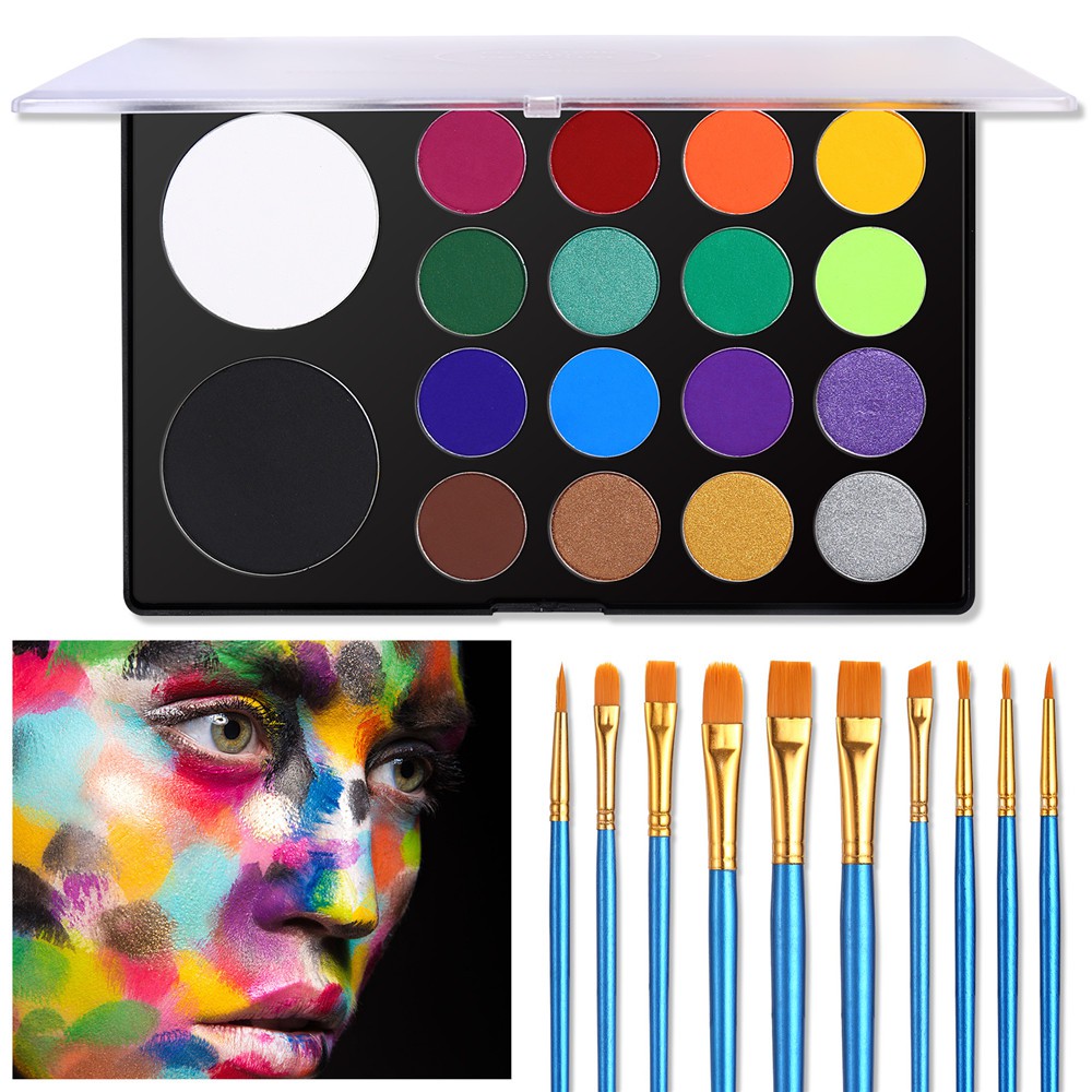 UCANBE Face Paint Kit + 10pcs Paint Brush 18 Color Water Activated Neon ...