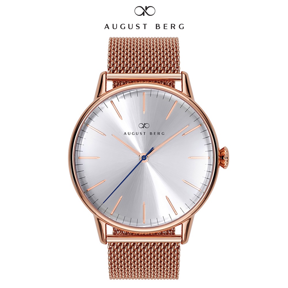 August Berg Serenity Classic Simply Sunray Silver Watch with Rosegold ...