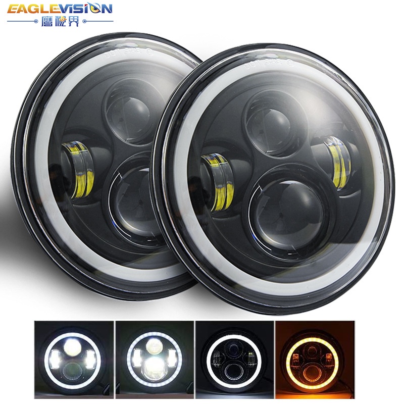 Headlight Retrofit LED Auto Angel Eyes 7 inch LED Headlight For Jeep ...