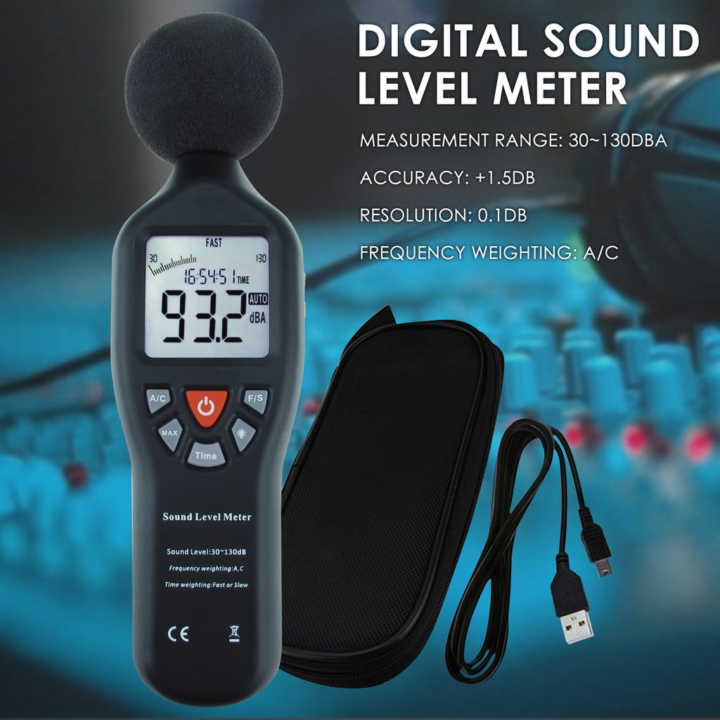 Sound Level Meter with Backlit Display High Accuracy Measuring 30dB-130dB Compact Instrument ...