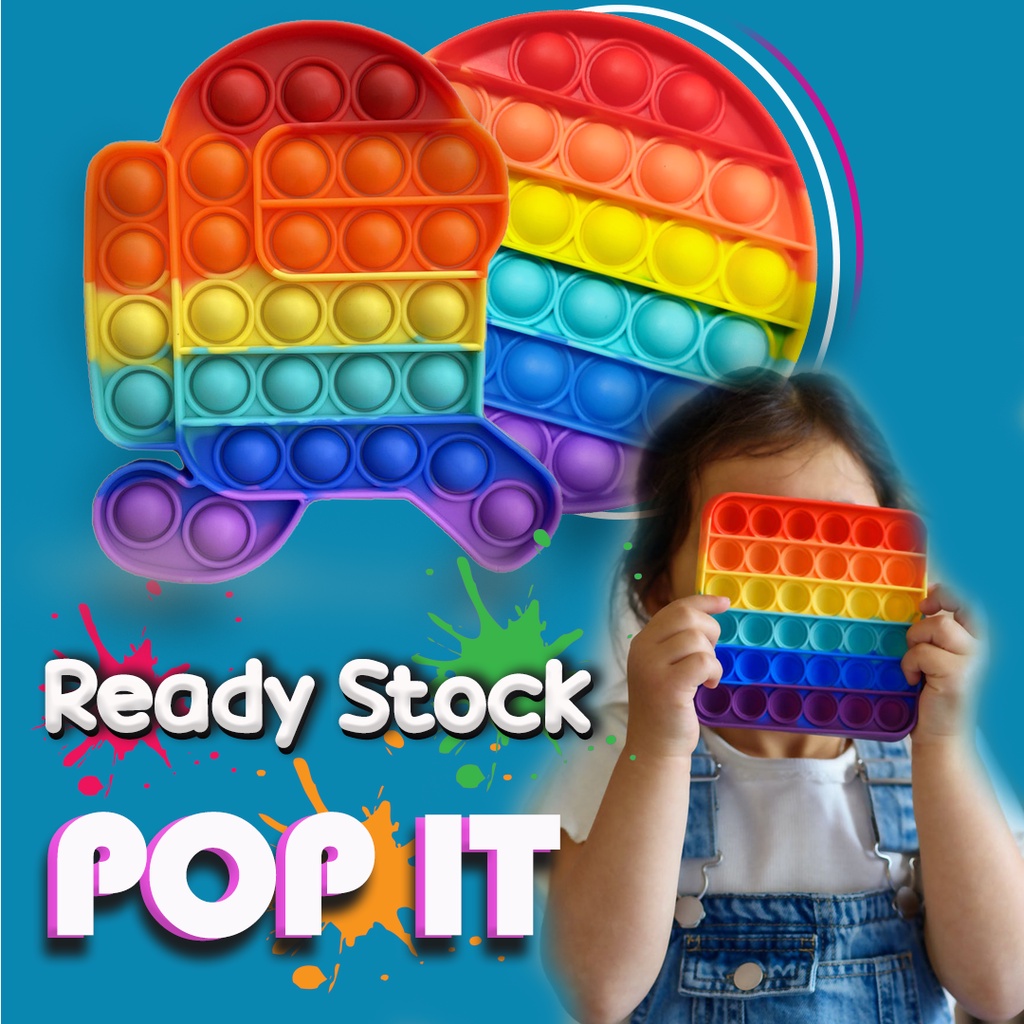 READY STOCK Pop It Relieve Stress Rainbow Round Fidget Toy Push bubble ...