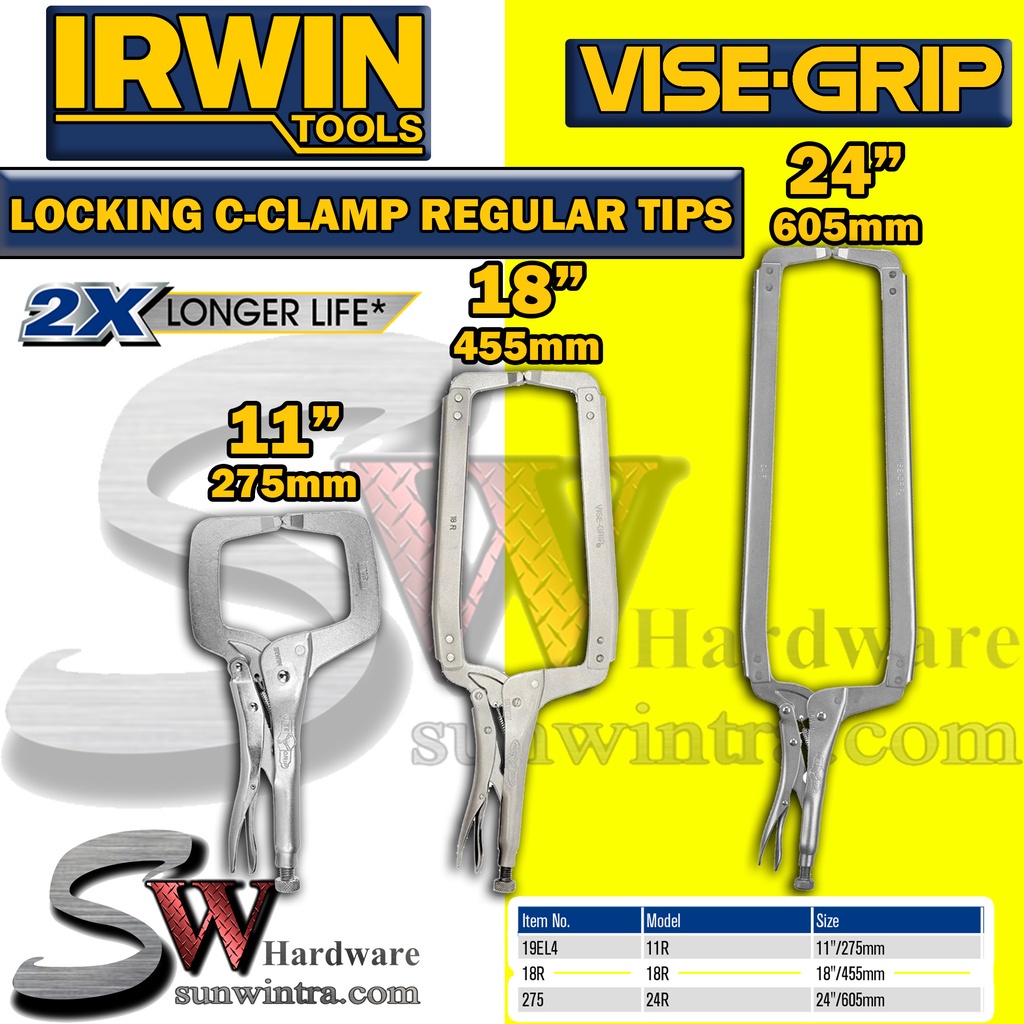 IRWIN Original 11" / 275MM 18"/455MM 24"/605MM Locking C-Clamps Regular ...