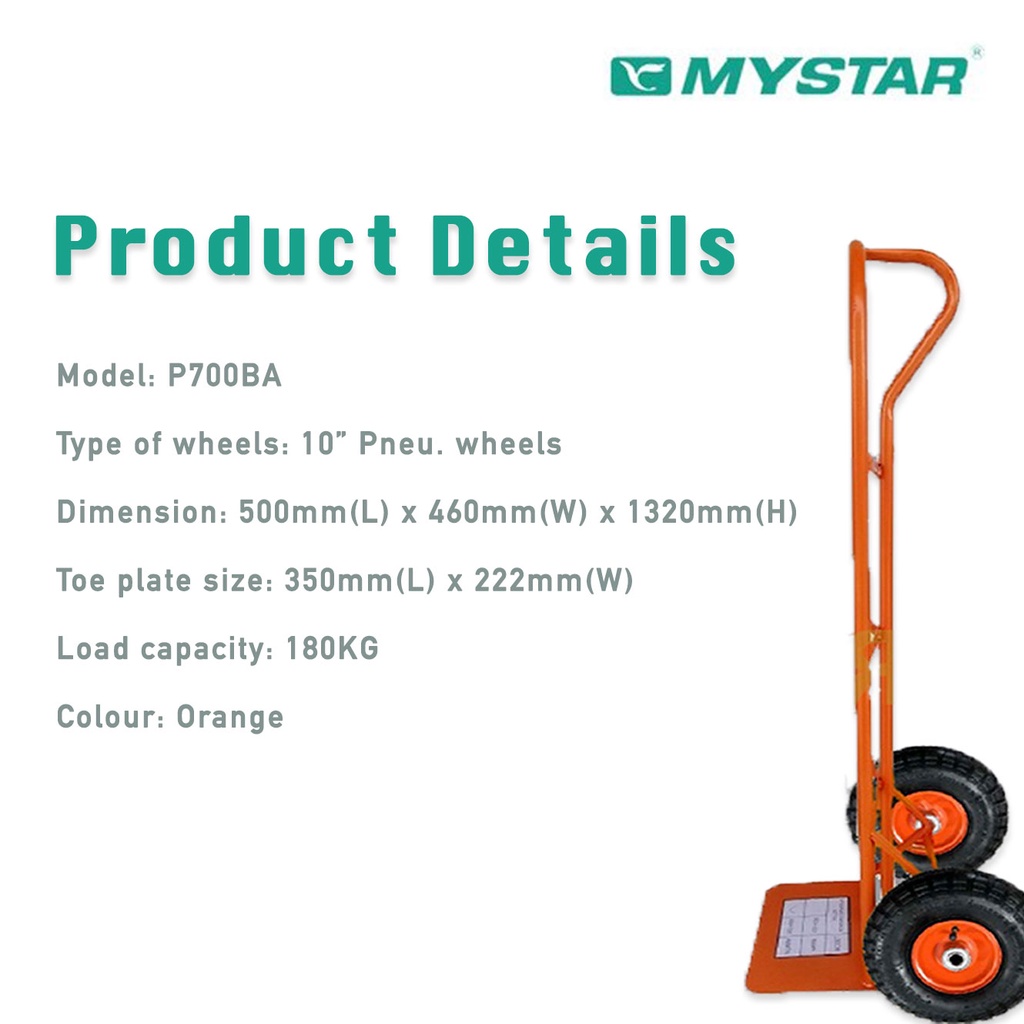 MYSTAR MADE IN MALAYSIA P SHAPE HAND TRUCK P600B 8” SOLID WHEEL P700BA ...