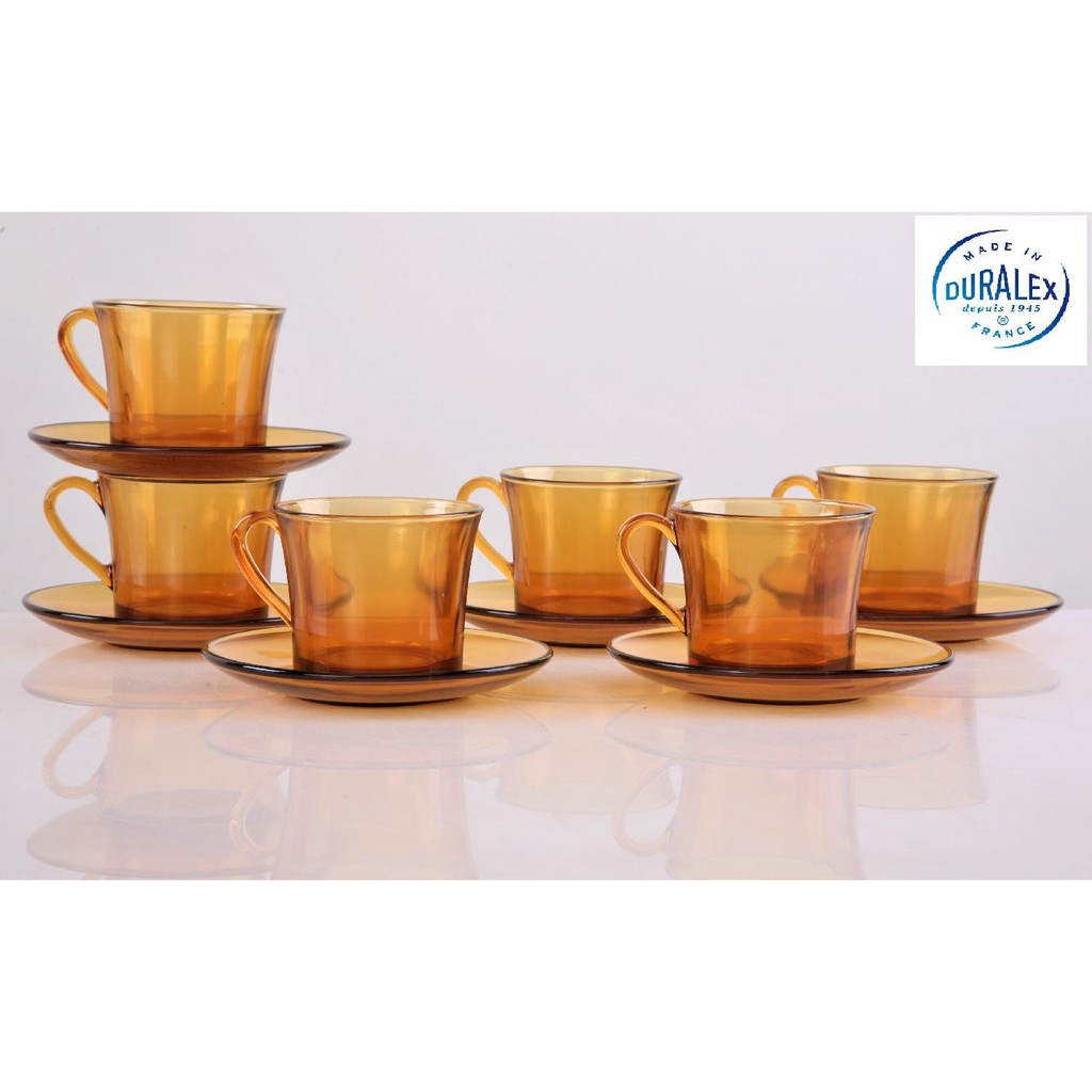 Duralex 6 Pairs 6.37oz Cup & Saucer Set (Amber) | Shopee Malaysia