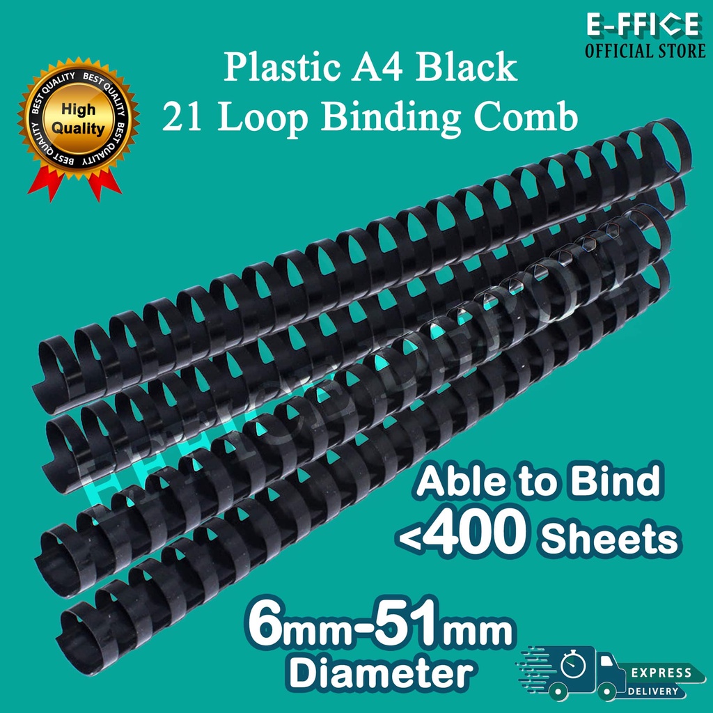 Effice Depot - A4 Black Plastic Comb Binder / Binding Coil Rings / 21 Loops / All Sizes - 100 ...