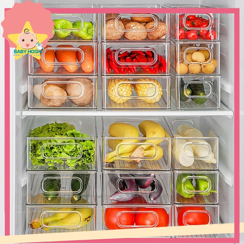 BH~ Refrigerator Drawer Storage Box Transparent Organizer With Handle ...