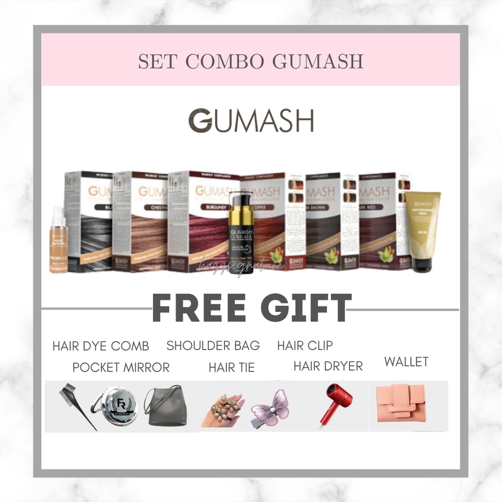 GUMASH SET COMBO WITH FREE GIFT GUMASH HAIR COLOUR Pewarna Rambut Patuh Syariah Telus Air Hair ...