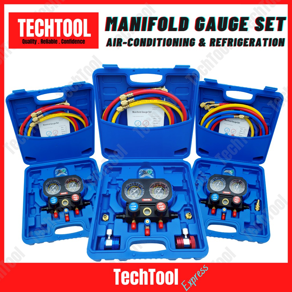 TECHTOOL Manifold Gauge Set Air-Cond & Ref , C/W 5ft Hoses & Carrying ...