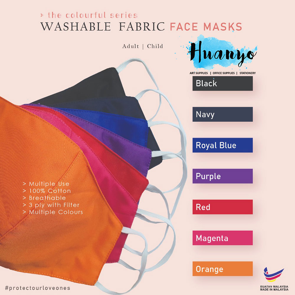 Colour Series Reusable Washable 3 Layer Fabric Face Mask 2.0 (Adult ...