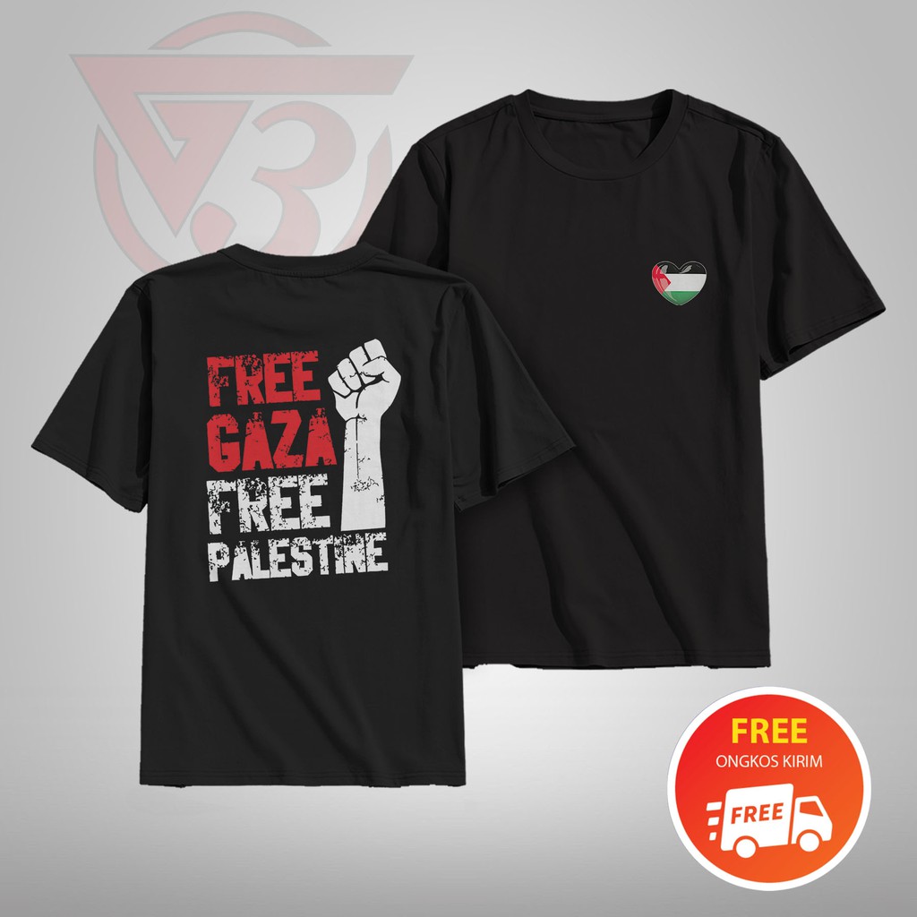 (G-45) Kaos FREE GAZA FREE PALESTINE SAVE PALESTINE SAVE PALESTINE ...